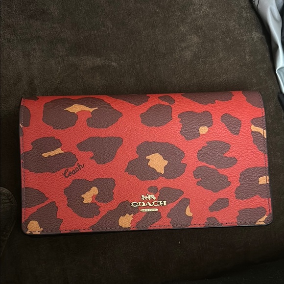 Bags | Coach Red Leopard Print Wallet | Poshmark
